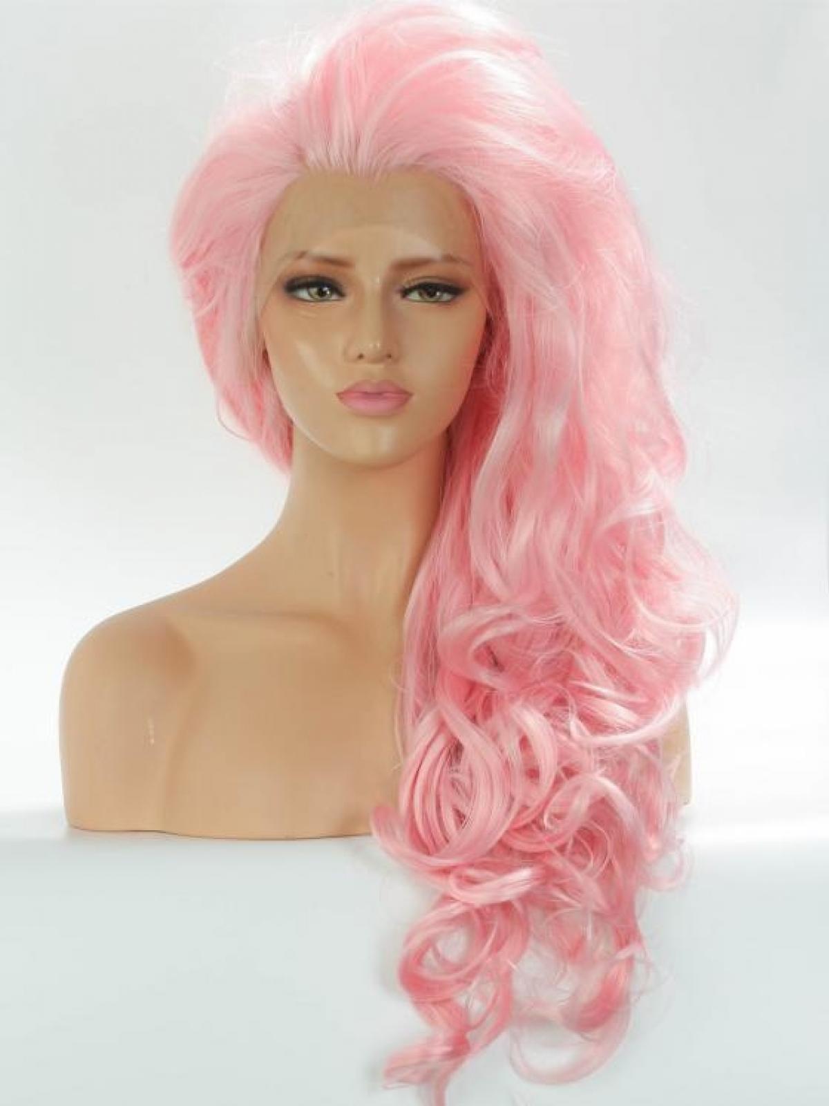 Pink Wavy Long Lace Front Synthetic Wig-DQ033 - SYNTHETIC WIGS ...