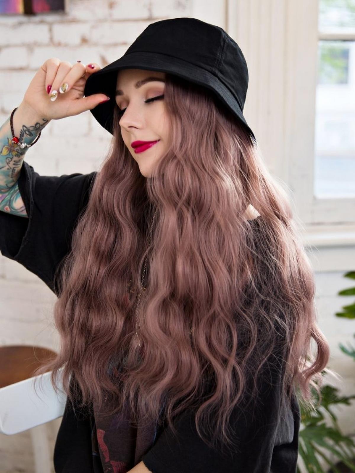 Black Bucket Hat With Synthetic Hair, wig hat WB004 - SYNTHETIC WIGS ...