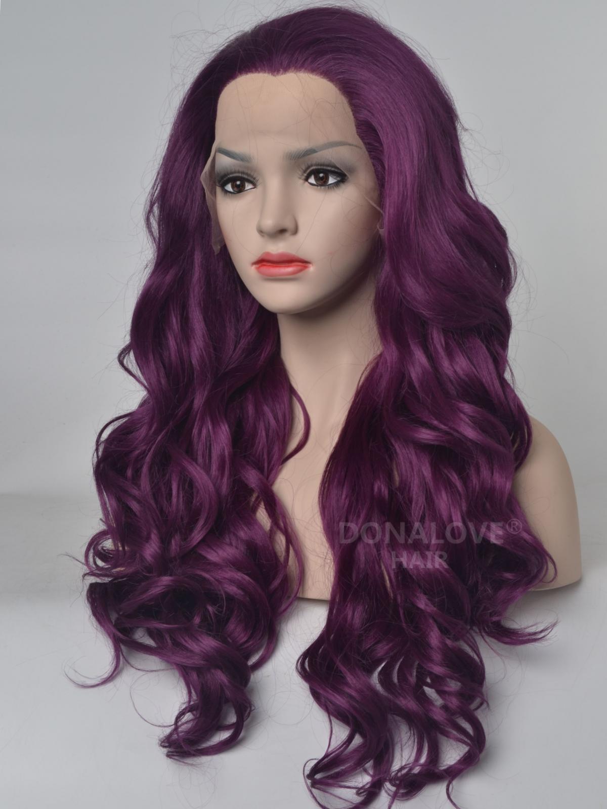 Dark Purple Wavy Waist Length Lace Front Synthetic Wig SNY089 ...