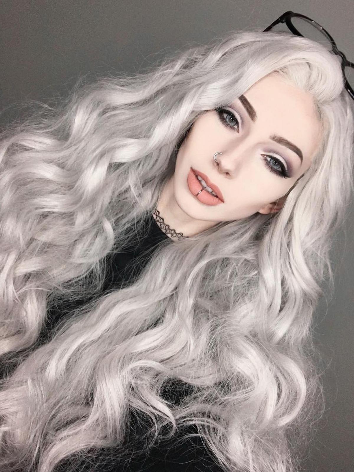 Gray Waist length Wavy Synthetic Lace Front Wig-SNY053 - SYNTHETIC WIGS ...