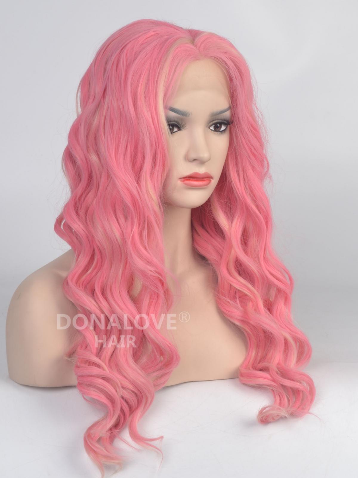Pink mid back length Wavy Synthetic Lace Wig-SNY023 - SYNTHETIC WIGS ...