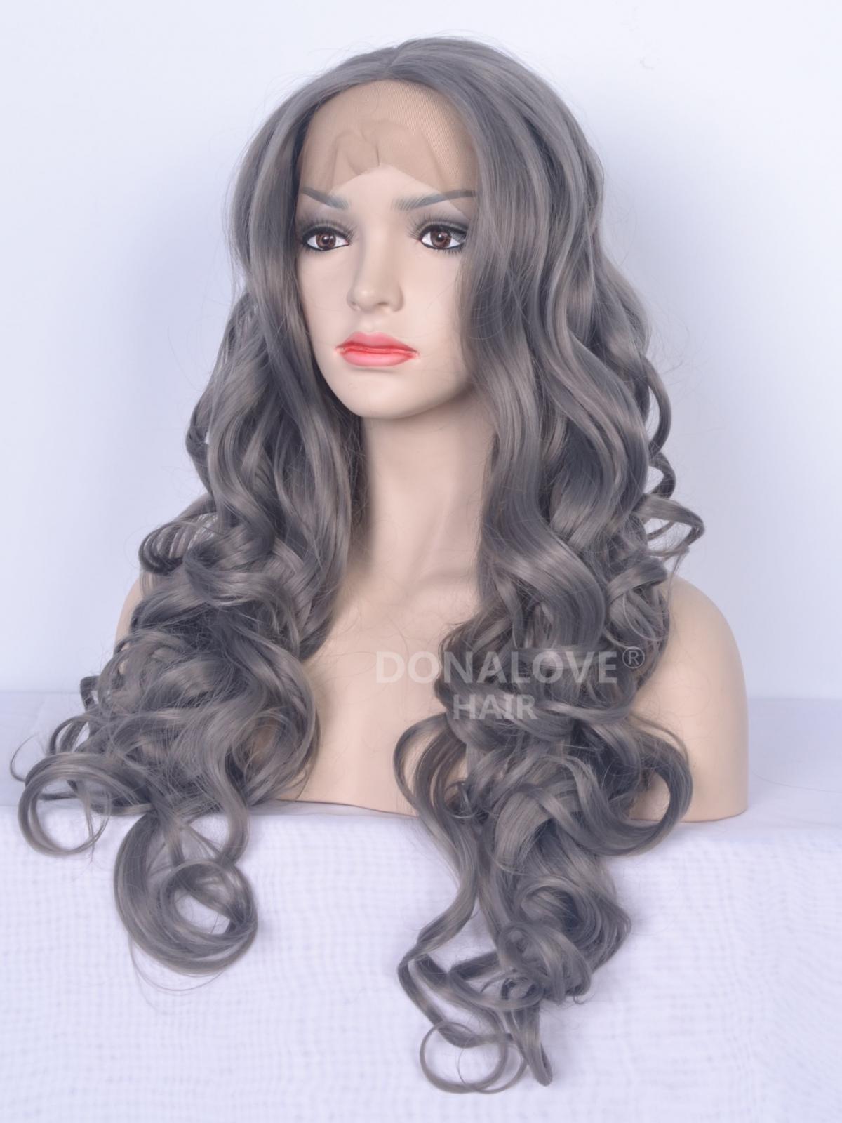 Dark Gray Long Wavy Synthetic Lace Front Wig SNY090 - SYNTHETIC WIGS ...